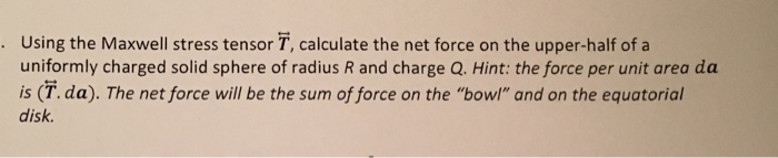 Solved Using the Maxwell stress tensor T, calculate the net | Chegg.com