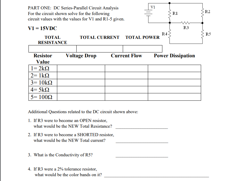 Solved RI R2 PART ONE: DC Series-Parallel Circuit Analysis | Chegg.com
