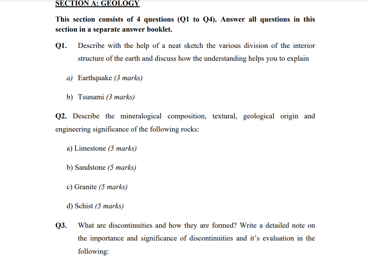 Solved SECTION A: GEOLOGY This section consists of 4 | Chegg.com