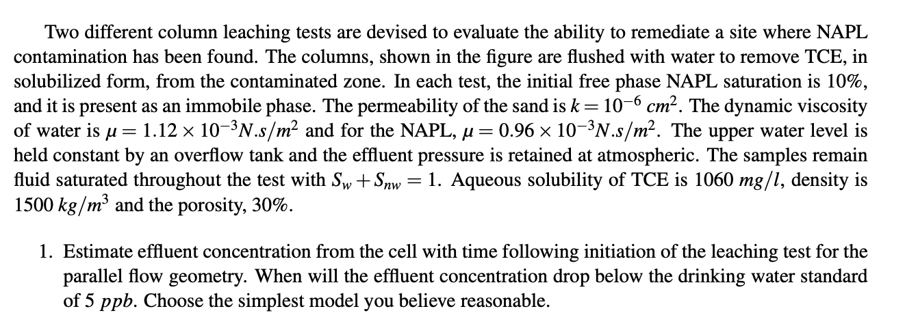 Solved Two different column leaching tests are devised to | Chegg.com
