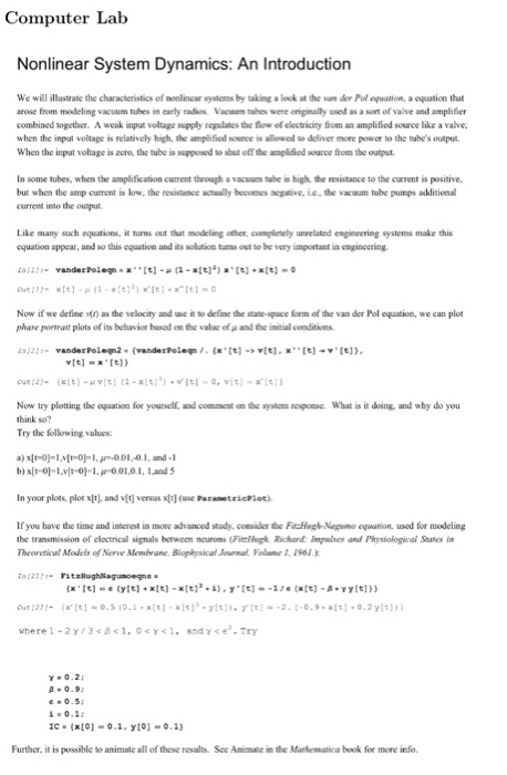 Computer Lab Nonlinear System Dynamics: An | Chegg.com
