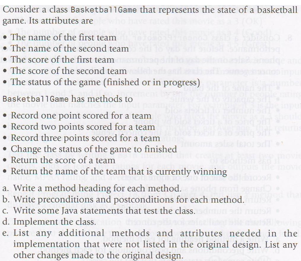 Consider a class Basketball Game that represents the | Chegg.com