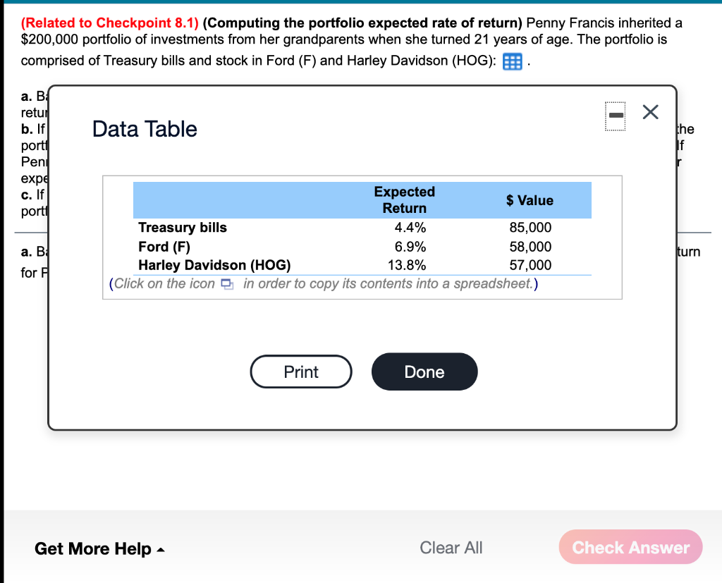 Solved (Related to Checkpoint 8.1) (Computing the portfolio | Chegg.com