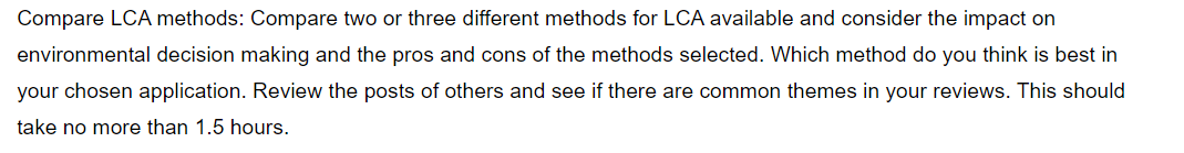Solved Compare Life Cycle Assessment (LCA) methods: Compare | Chegg.com