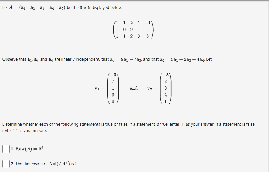 Solved Let A=(a1a2a3a4a5) be the 3×5 displayed below. | Chegg.com