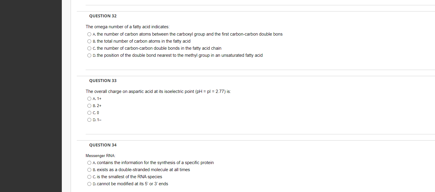 Solved The omega number of a fatty acid indicates: A. the | Chegg.com
