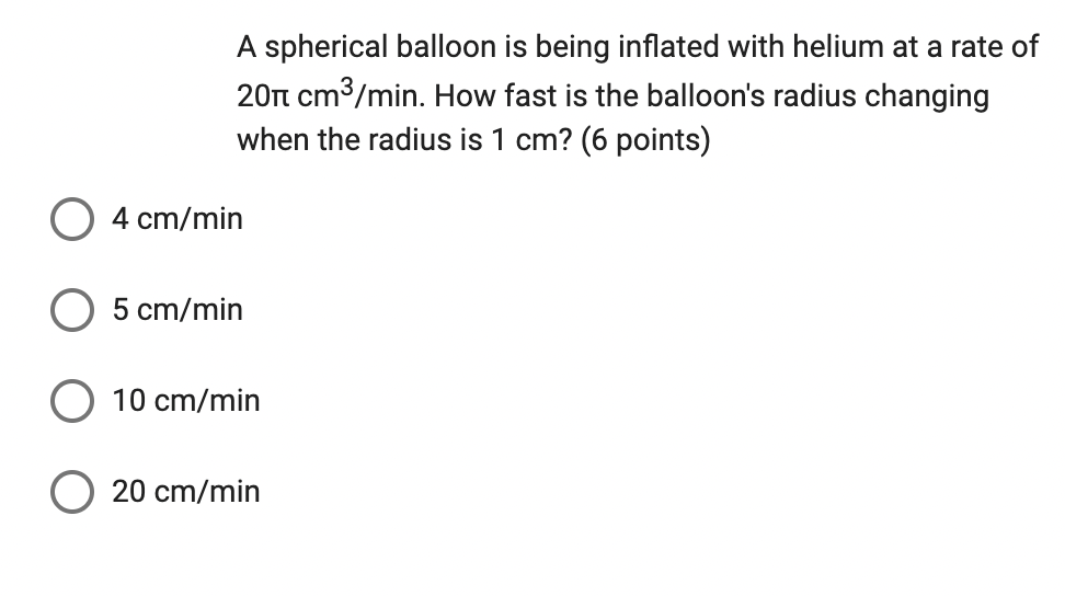 Solved A spherical balloon is being inflated with helium at | Chegg.com