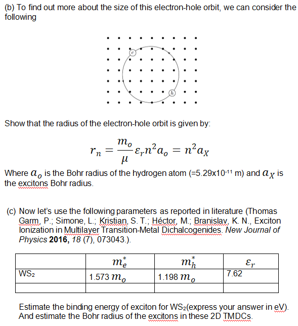 Solved The reported binding energies of excitons in 2D TMDs | Chegg.com