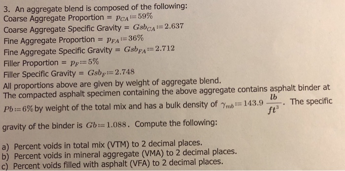 Solved 3. An aggregate blend is composed of the following: | Chegg.com