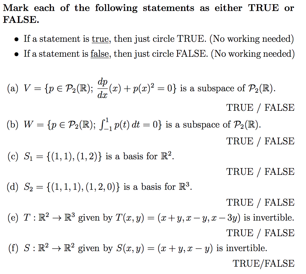 Solved Mark each of the following statements as either TRUE | Chegg.com
