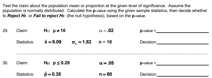 Solved Test the claim about the population mean or | Chegg.com