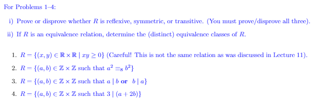 Solved For Problems 1-4: i) Prove or disprove whether R is | Chegg.com