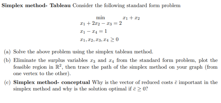 Solved Simplex method- Tableau Consider the following | Chegg.com