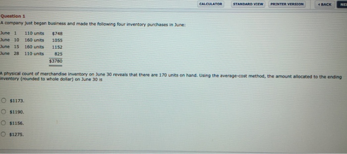 Solved CALCuLATOR STANDARD VIEW PRINTER VERSION ·BACK NEX | Chegg.com
