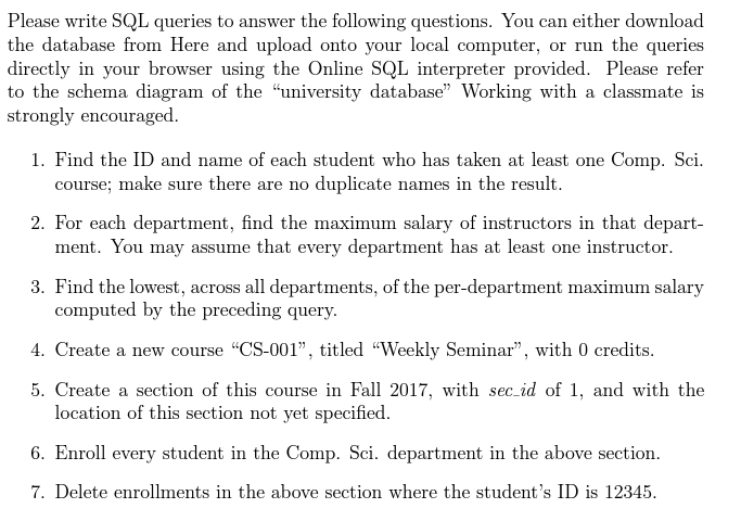 Solved Please Write Sql Queries To Answer The Following