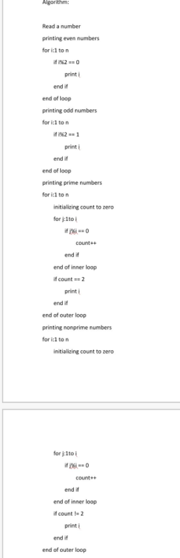 Solved Algorithm: Read a number printing even numbers for | Chegg.com