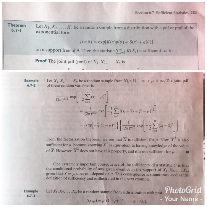 Solved Section 6.7 Sufficient Statistics 283 eorem Let | Chegg.com