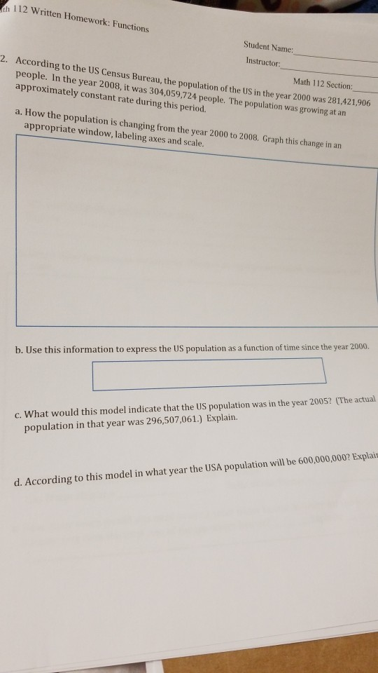 Solved h 112 Written Homework: Functions Student Name: | Chegg.com