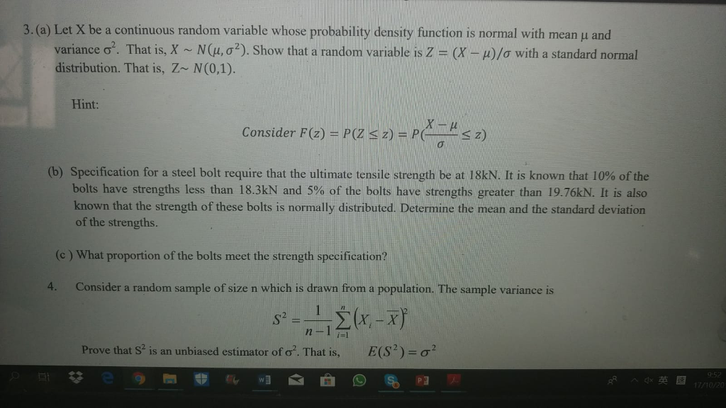 Solved 3.(a) Let X be a continuous random variable whose | Chegg.com