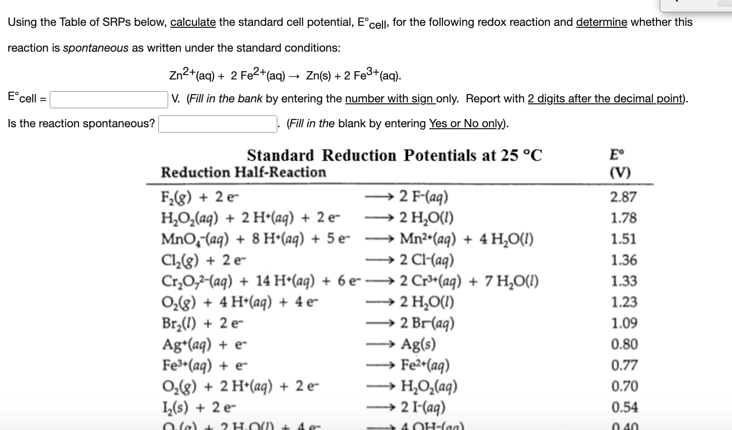 Solved Using the Table of SRPs below, calculate the standard | Chegg.com