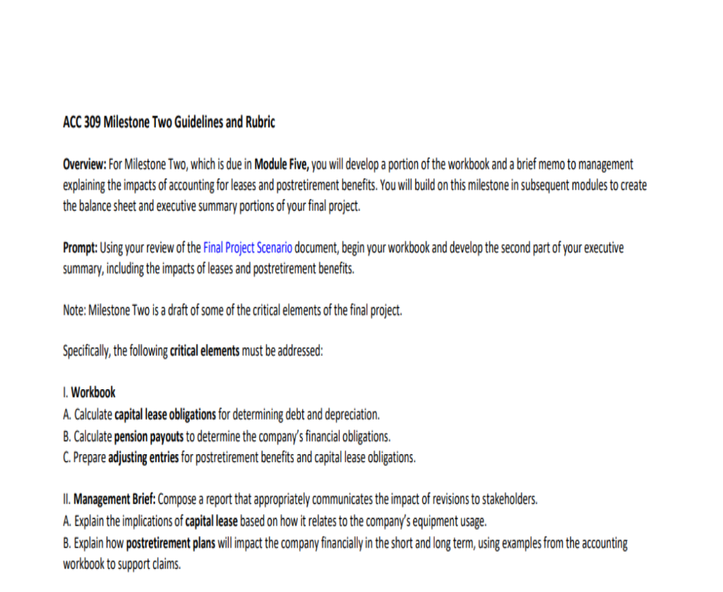 Solved ACC 309 Milestone Two Guidelines and Rubric Overview: | Chegg.com Solved ACC 309 Milestone Two Guidelines and Rubric Overview: | Chegg.com