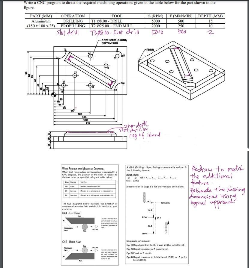 Write a CNC program to direct the required machining | Chegg.com