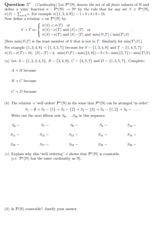 Question 3+ (Cardinality) Let P*(N) denote the set of | Chegg.com