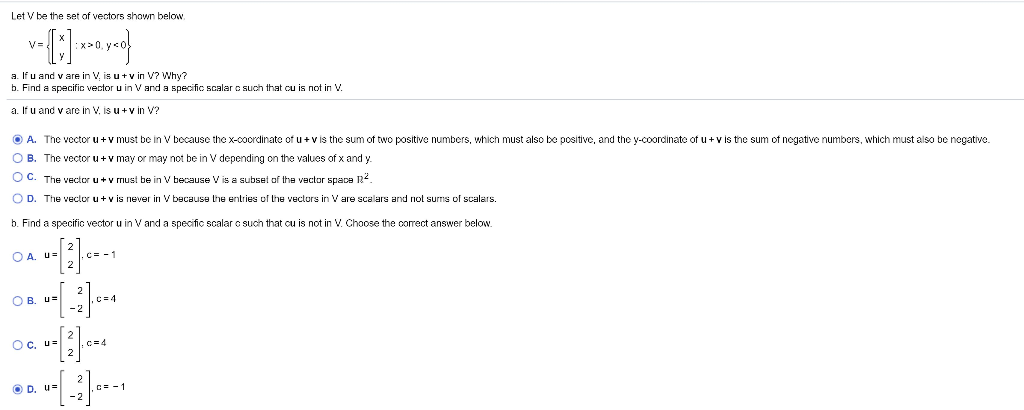 Solved Let V be the set of vectors shown below v= [ * | Chegg.com