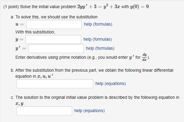 Solved (1 point) Solve the initial value problem 2yy' + 3 = | Chegg.com