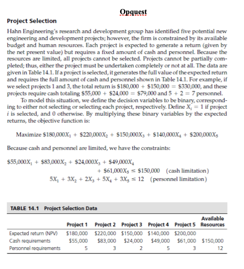 Solved Project Selection Hahn Engineering's research and | Chegg.com