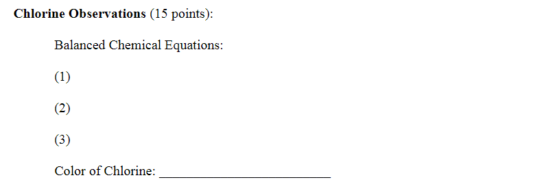 Chlorine Observations ( 15 points): Balanced Chemical | Chegg.com