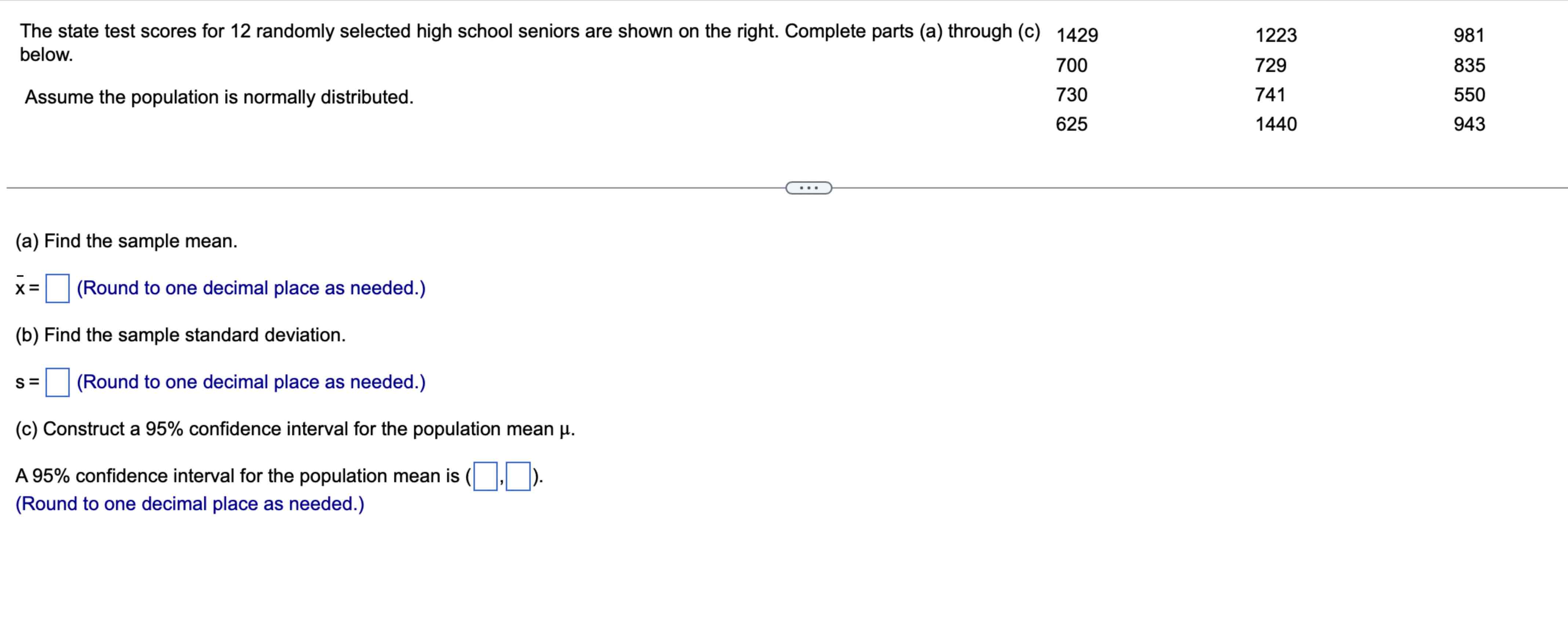 Solved The state test scores for 12 ﻿randomly selected high | Chegg.com