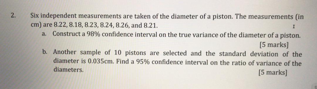 Solved 2. Six independent measurements are taken of the | Chegg.com