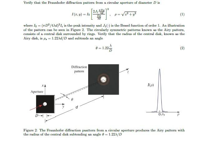 Solved Verify that the Fraunhofer diffraction pattern from | Chegg.com