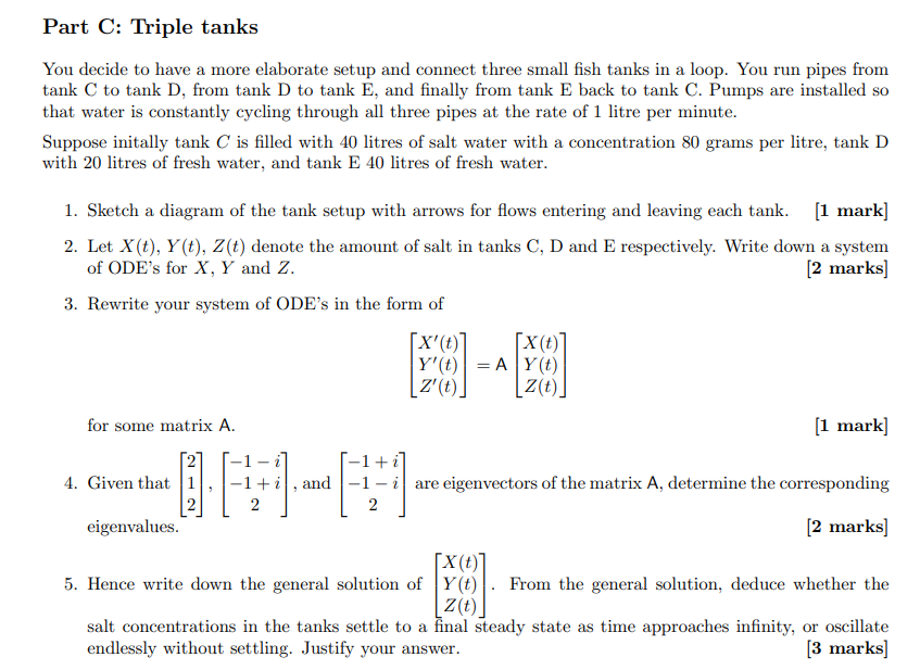 Solved A large fish tank is initially filled with 30 litres | Chegg.com