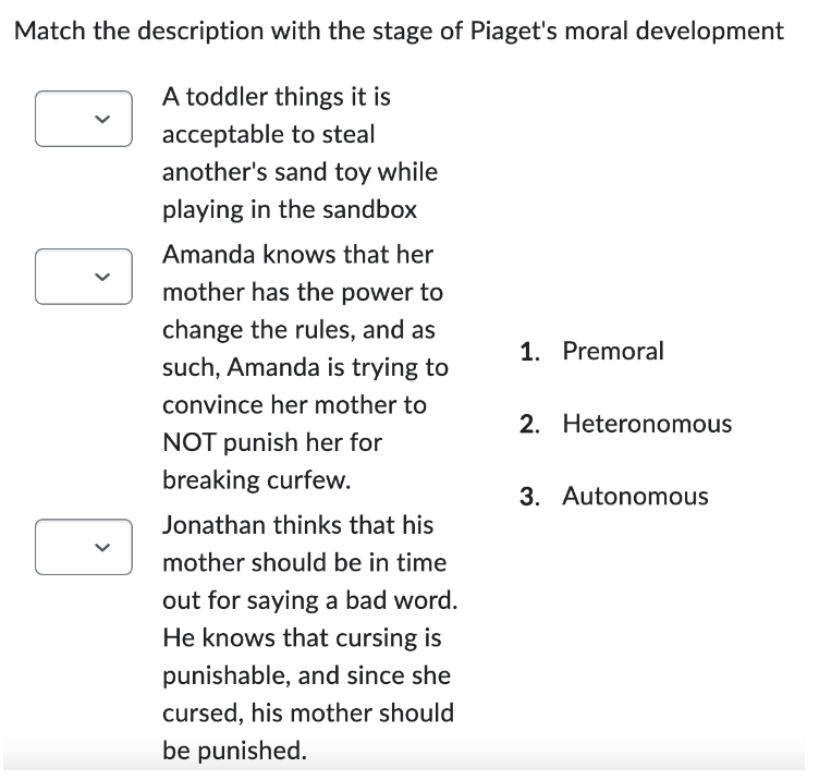 Solved Match the description with the stage of Piaget's | Chegg.com