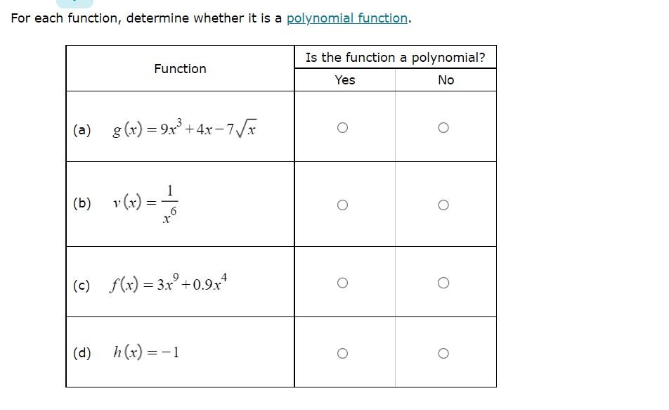 Solved For each function, determine whether it is a | Chegg.com
