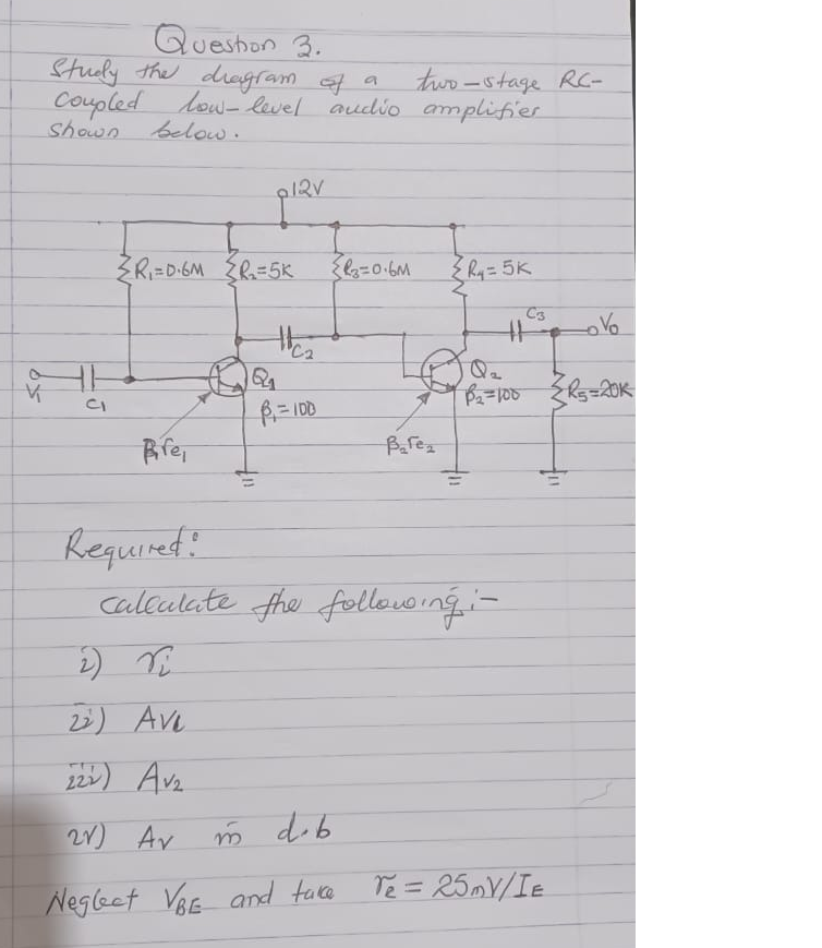 Solved Question 3. Study the dragram of a two-stage | Chegg.com