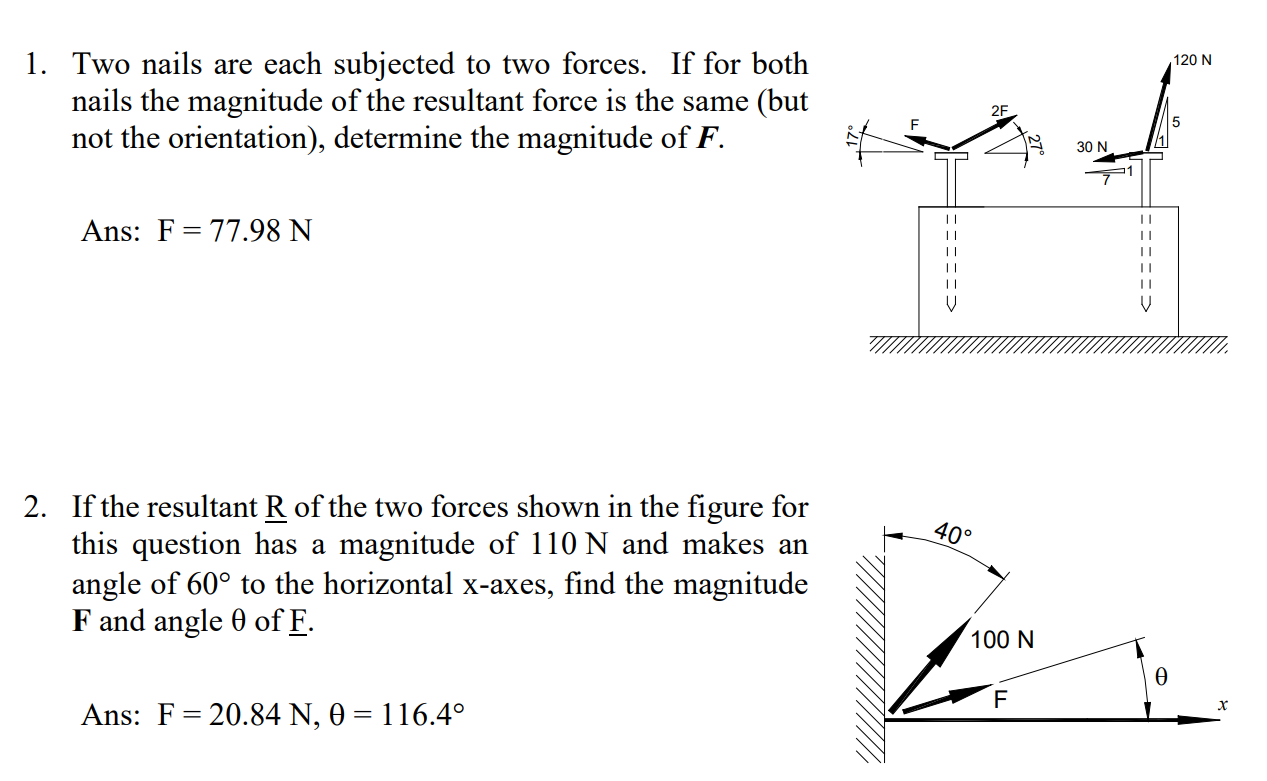 Solved 120 N 1. Two nails are each subjected to two forces. | Chegg.com