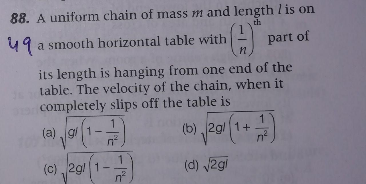 Solved th part of a n 88. A uniform chain of mass m and | Chegg.com