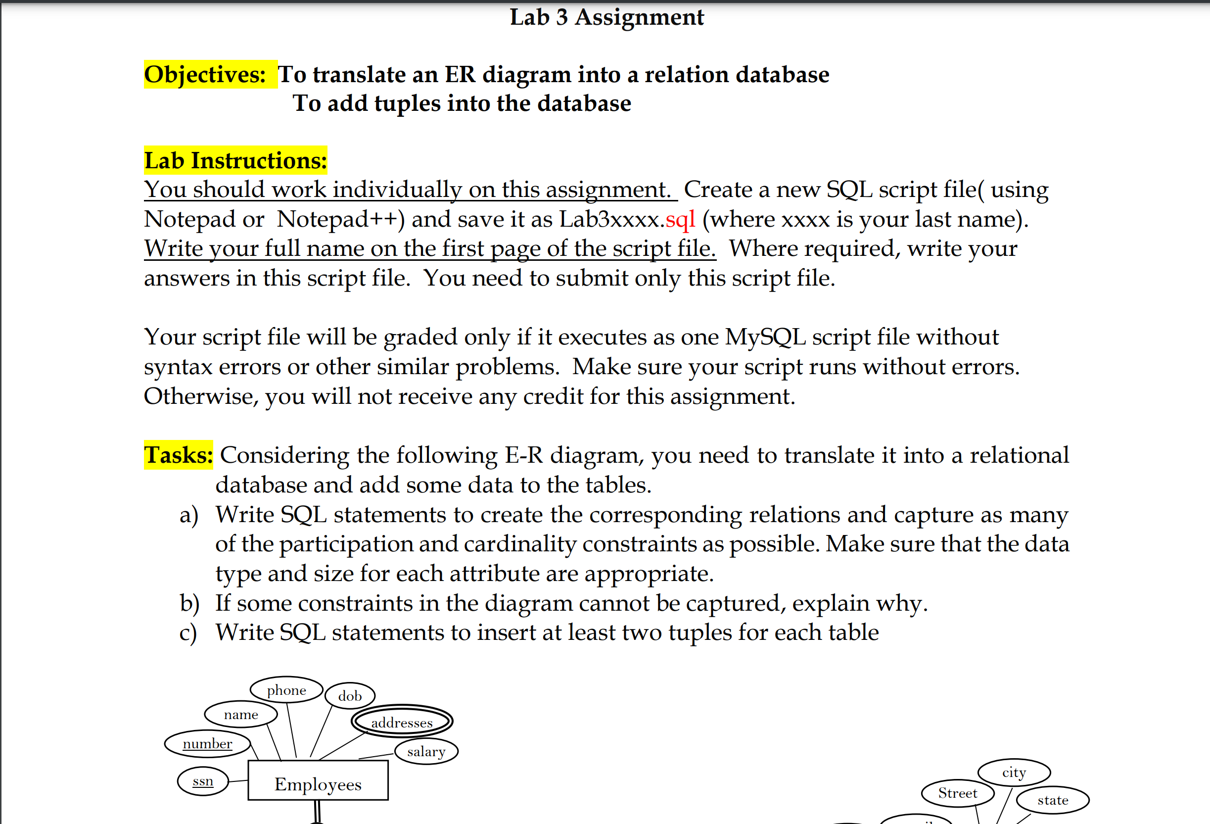 Solved Objectives: To translate an ER diagram into a | Chegg.com