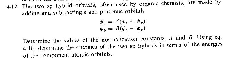 Solved 4-12. ﻿The two sp hybrid orbitals, often used by | Chegg.com