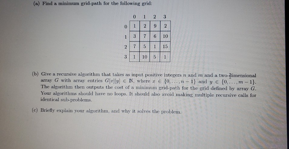 Solved Question 2 In the minimum grid-path problem we are | Chegg.com