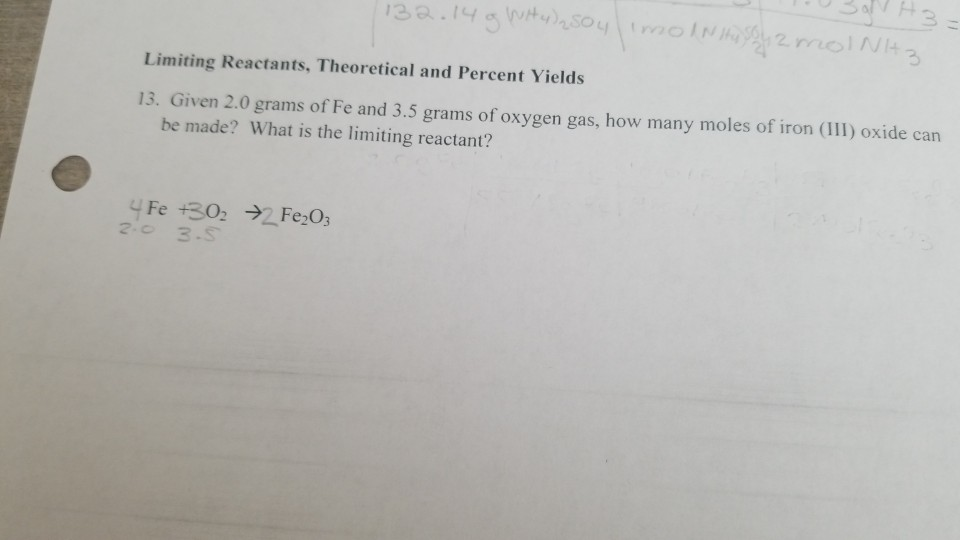 Solved 3 Limiting Reactants, Theoretical and Percent Yields | Chegg.com