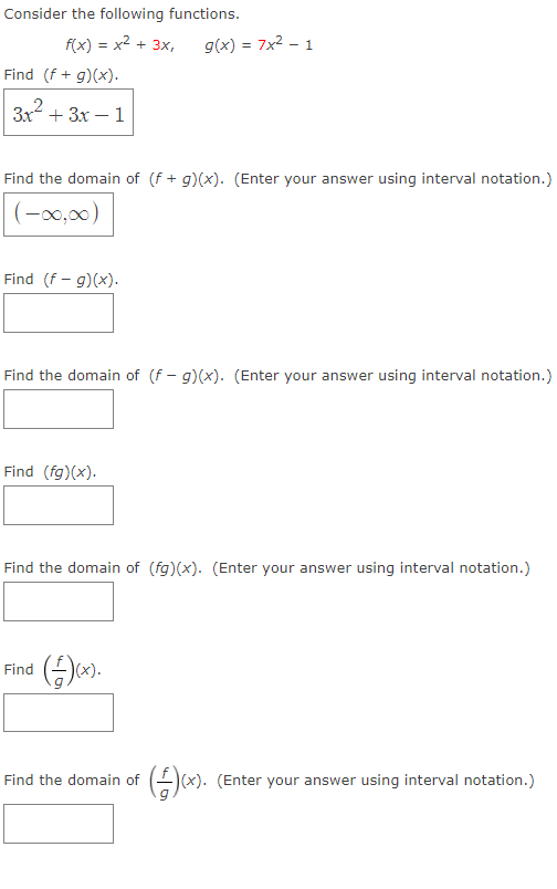 Solved Consider the following functions. f(x) = x2 + 3x, | Chegg.com