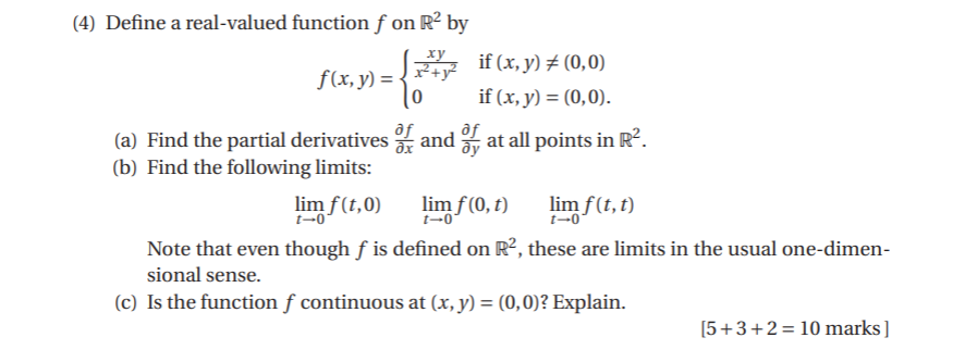 Solved (4) Define a real-valued function f on R2 by if(x, y) | Chegg.com