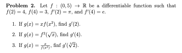 Solved Problem 2. Let f:(0,5)→R be a differentiable function | Chegg.com
