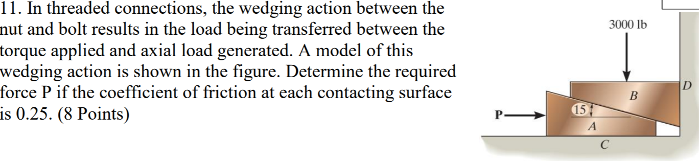 Solved 11. In threaded connections, the wedging action | Chegg.com