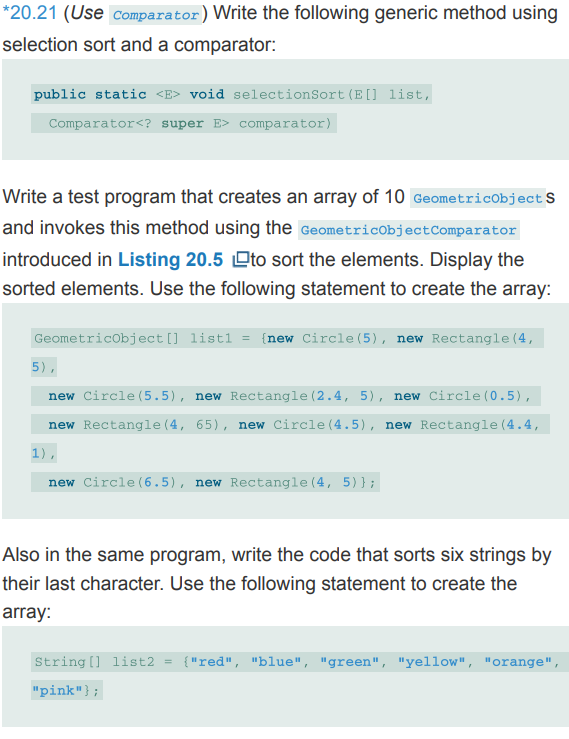 Solved LISTING 20.5 import java.util.Comparator; public | Chegg.com