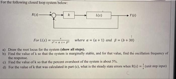 Solved For the following closed loop system below: R(S) k | Chegg.com